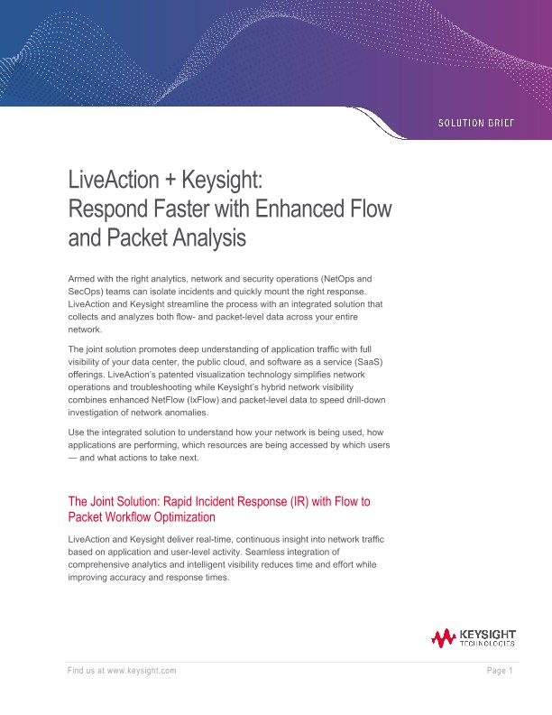 LiveAction + Keysight: Respond Faster with Enhanced Flow and Packet Analysis PDF Asset Page ...